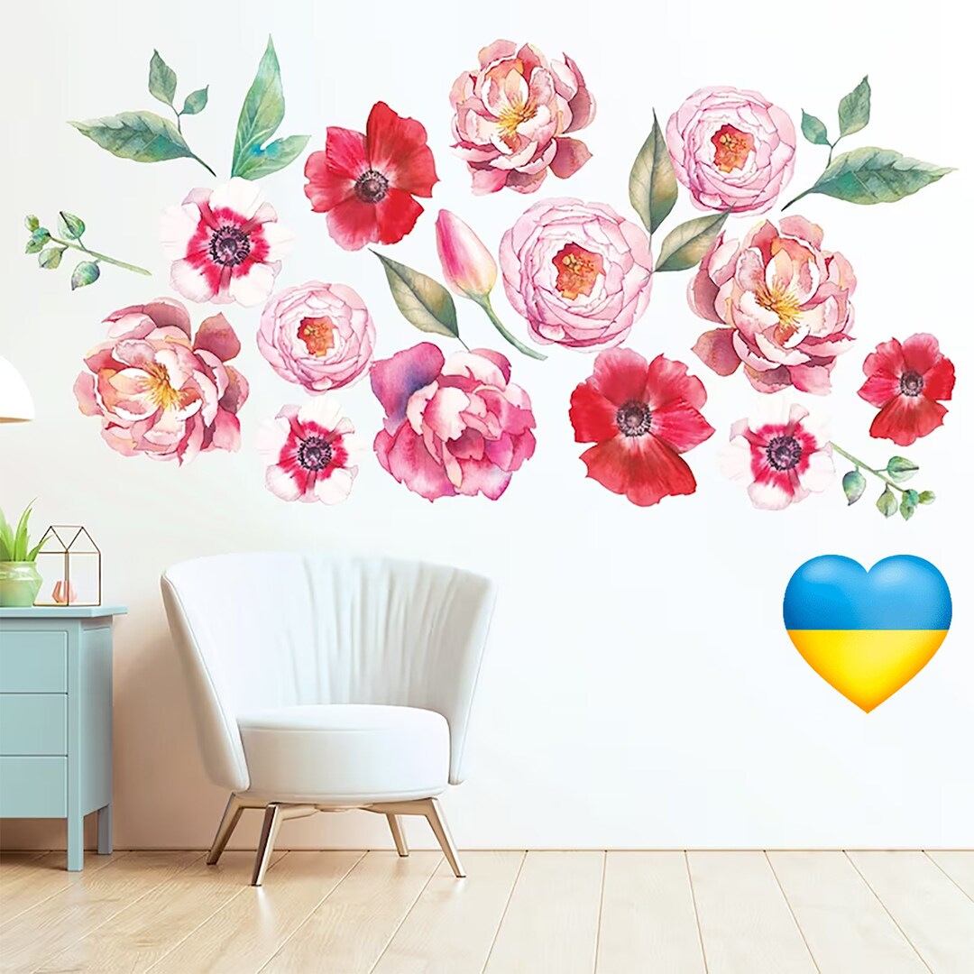 Red Flower Wall Decal | Pink Flower Wall Decal | Pink Peony Wall Decal ...