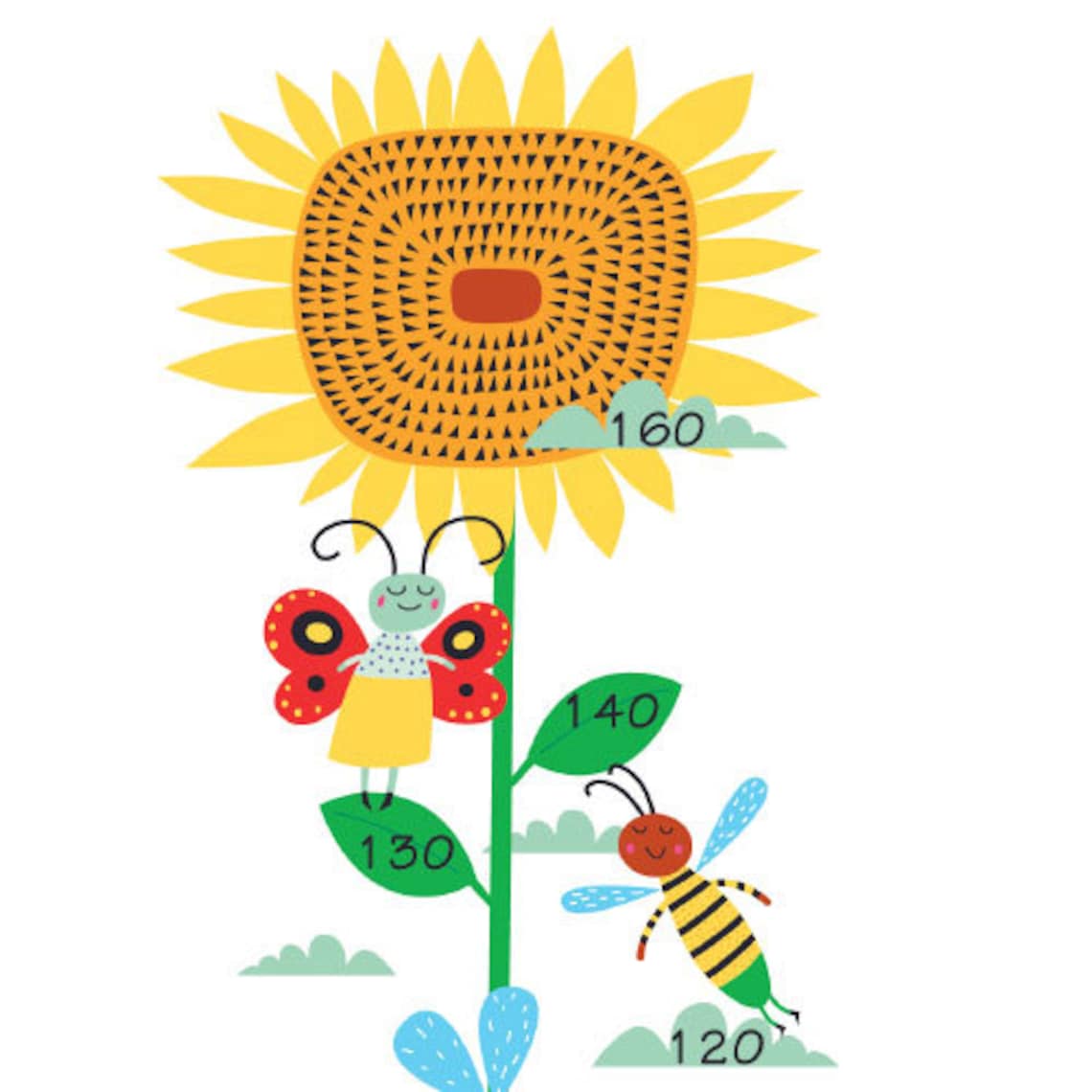 Sunflower Growth Ruler Wooden Growth Chart Growth Chart Decal Wood ...