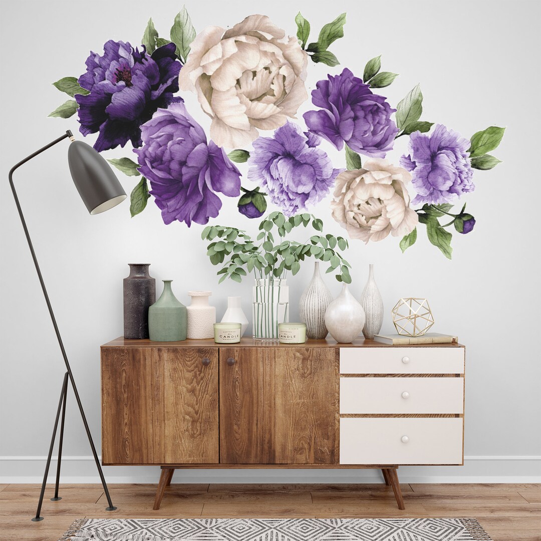 Violet Peony Wall Decal Peonies Flowers Wall Decal Peonies Wall Decal ...
