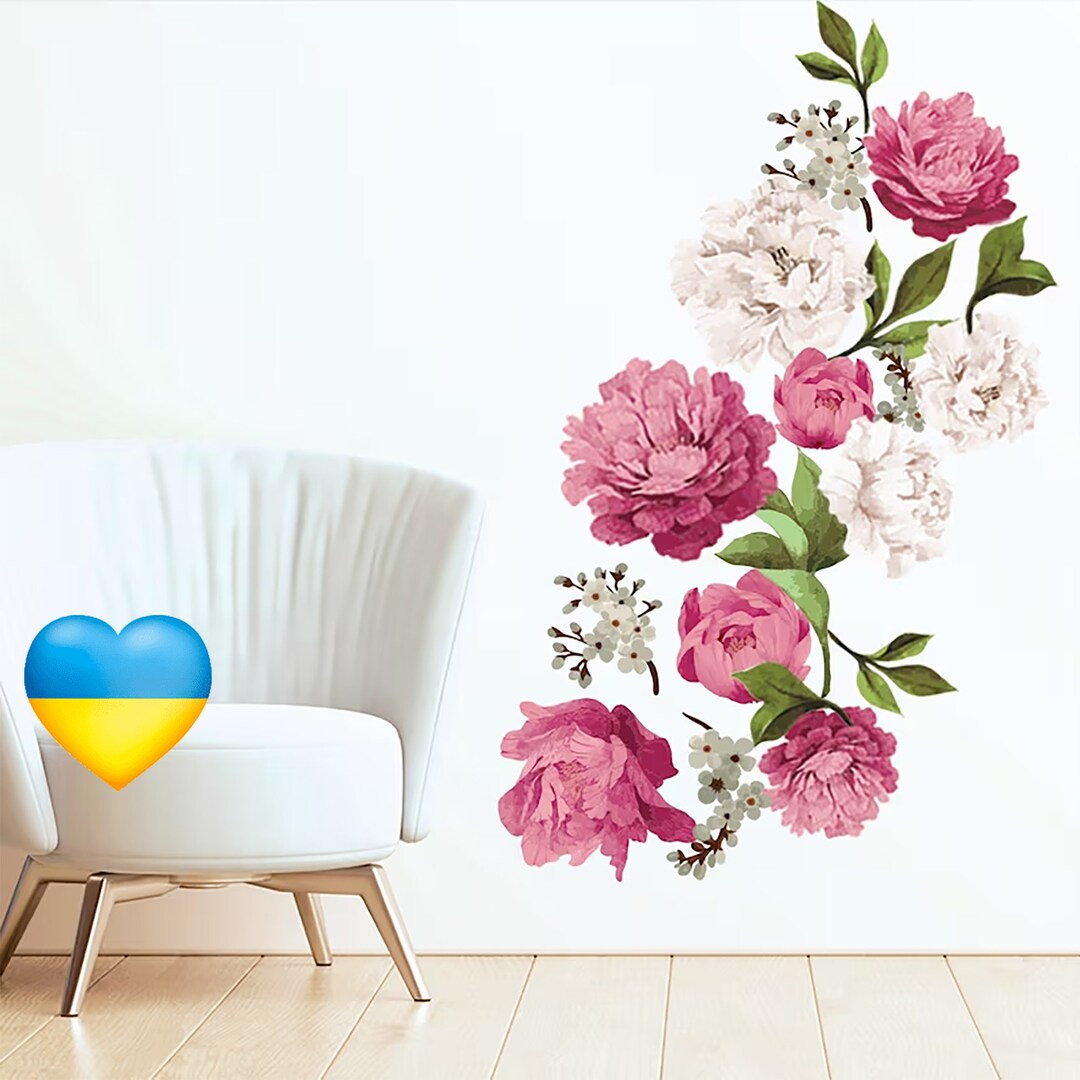 Pink Peonies Wall Decal Peonies Flowers Wall Decal Peonies Wall Decal ...