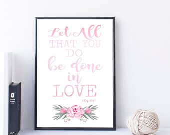 Floral Heart Watercolor Print Spiritual Bible Verse Scripture Quote ...