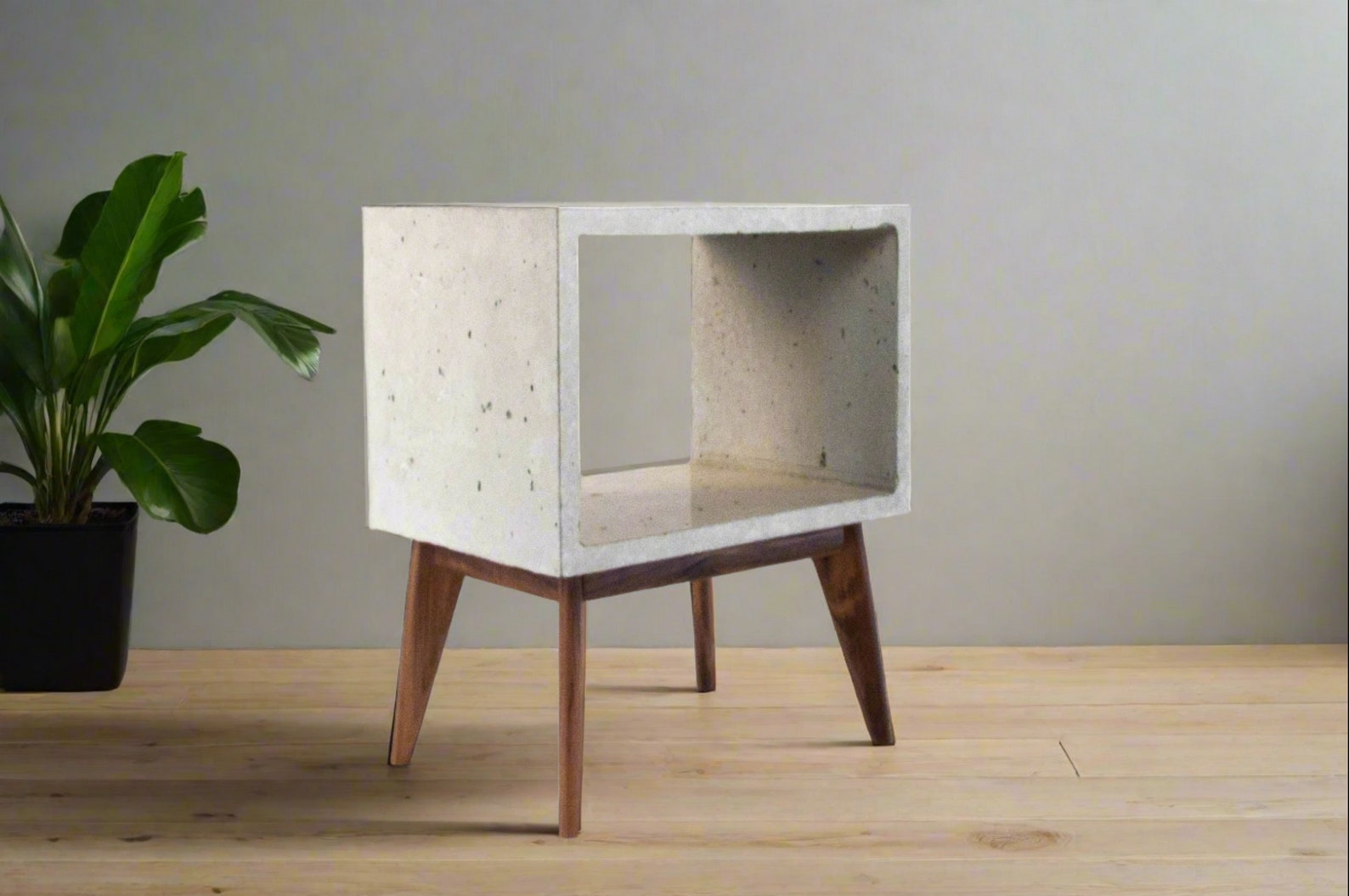 Concrete Cube and Long Solid Wood Legs End Table Bed Side Table - Etsy ...