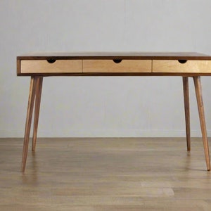 Mid-century Modern Black Walnut Office Desk With Maple Wood Drawers - Etsy