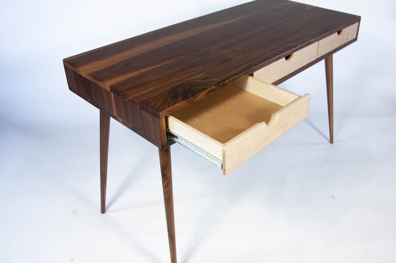 Mid-century Modern Black Walnut Office Desk With Maple Wood - Etsy