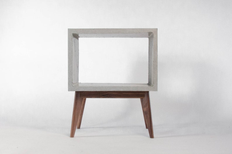 Concrete Cube & Long Solid Wood Legs End Table - Etsy Canada