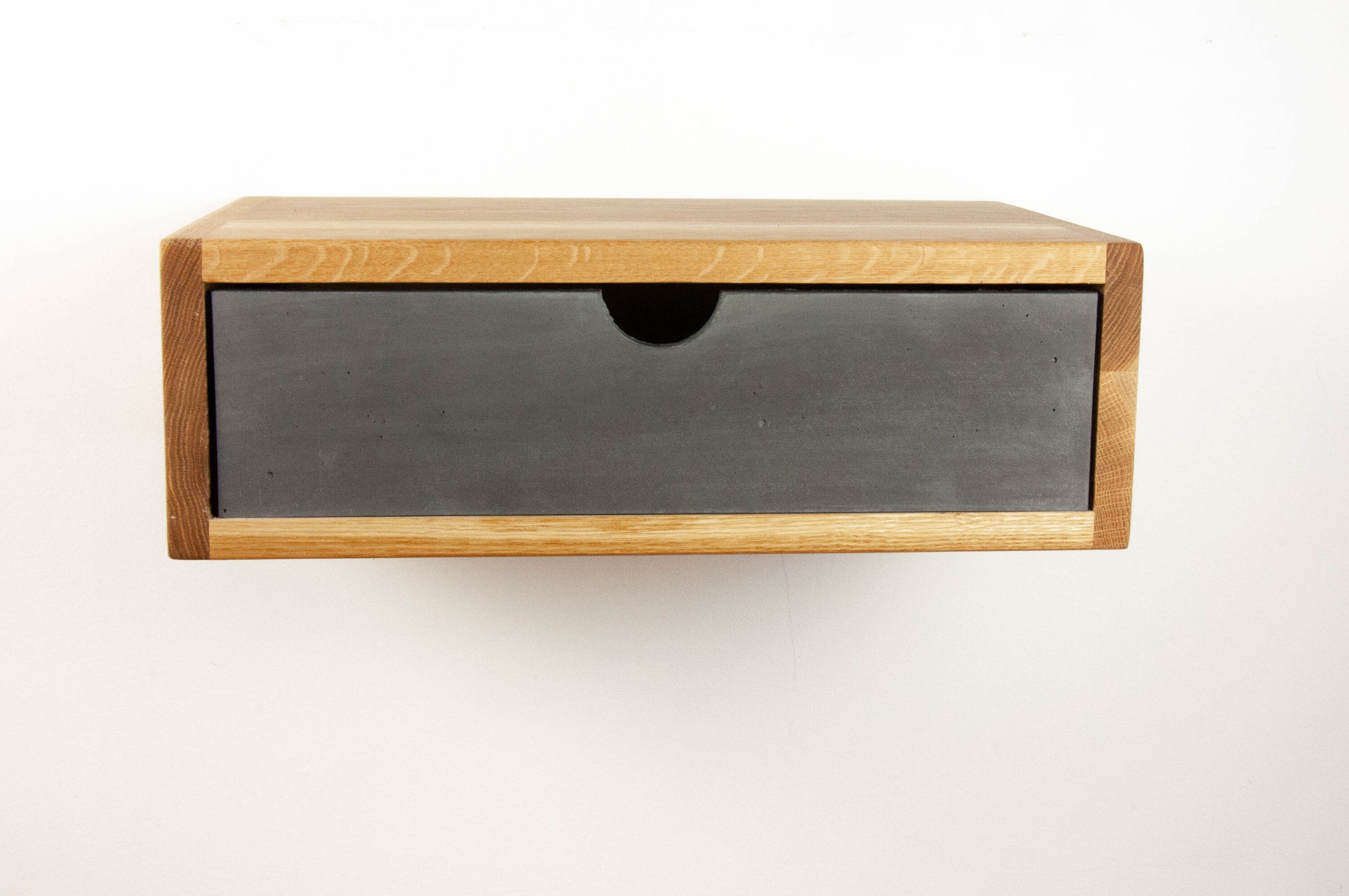 Dark Cloud - Solid White Oak Floating Nightstand With Dark Grey ...