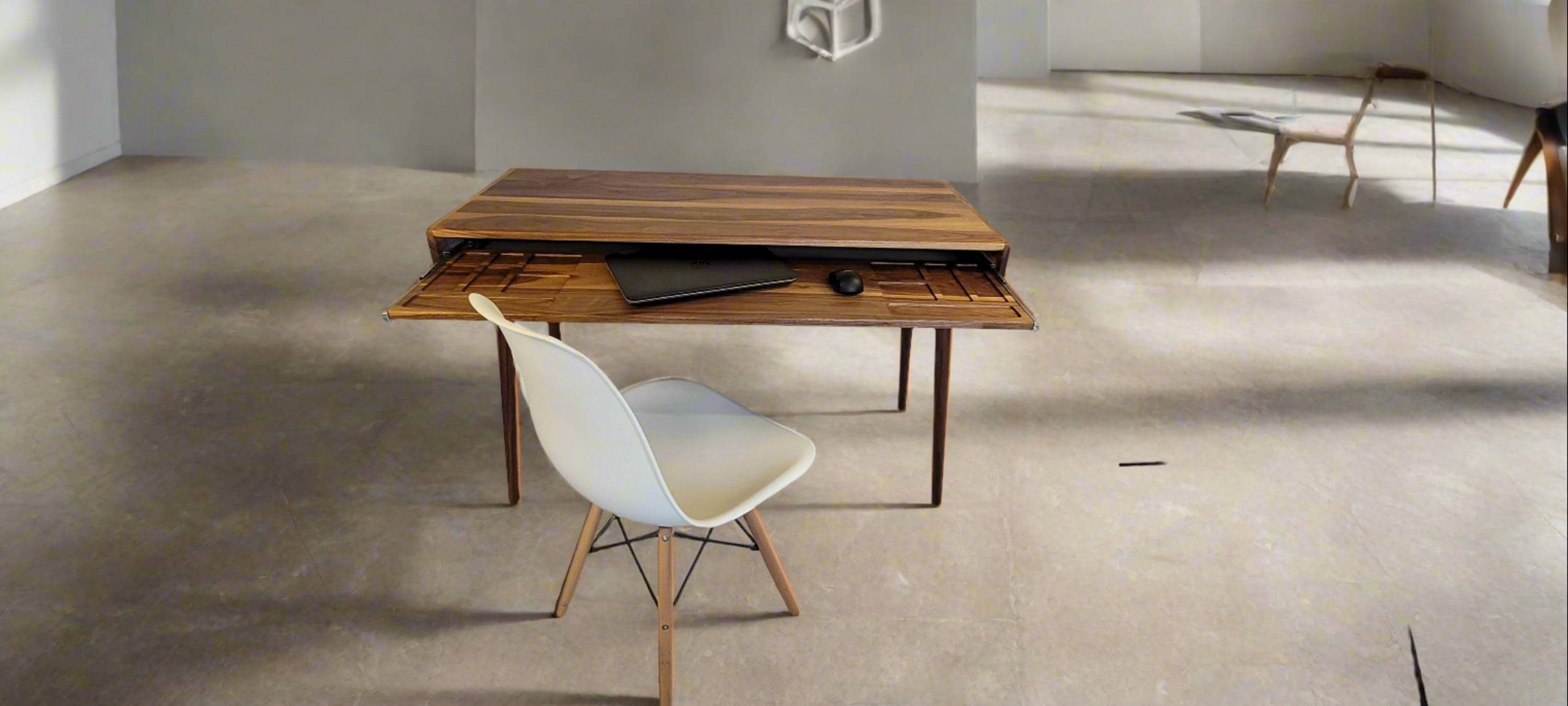 The Roland - Mid-century Modern All Black Walnut Office Desk With ...