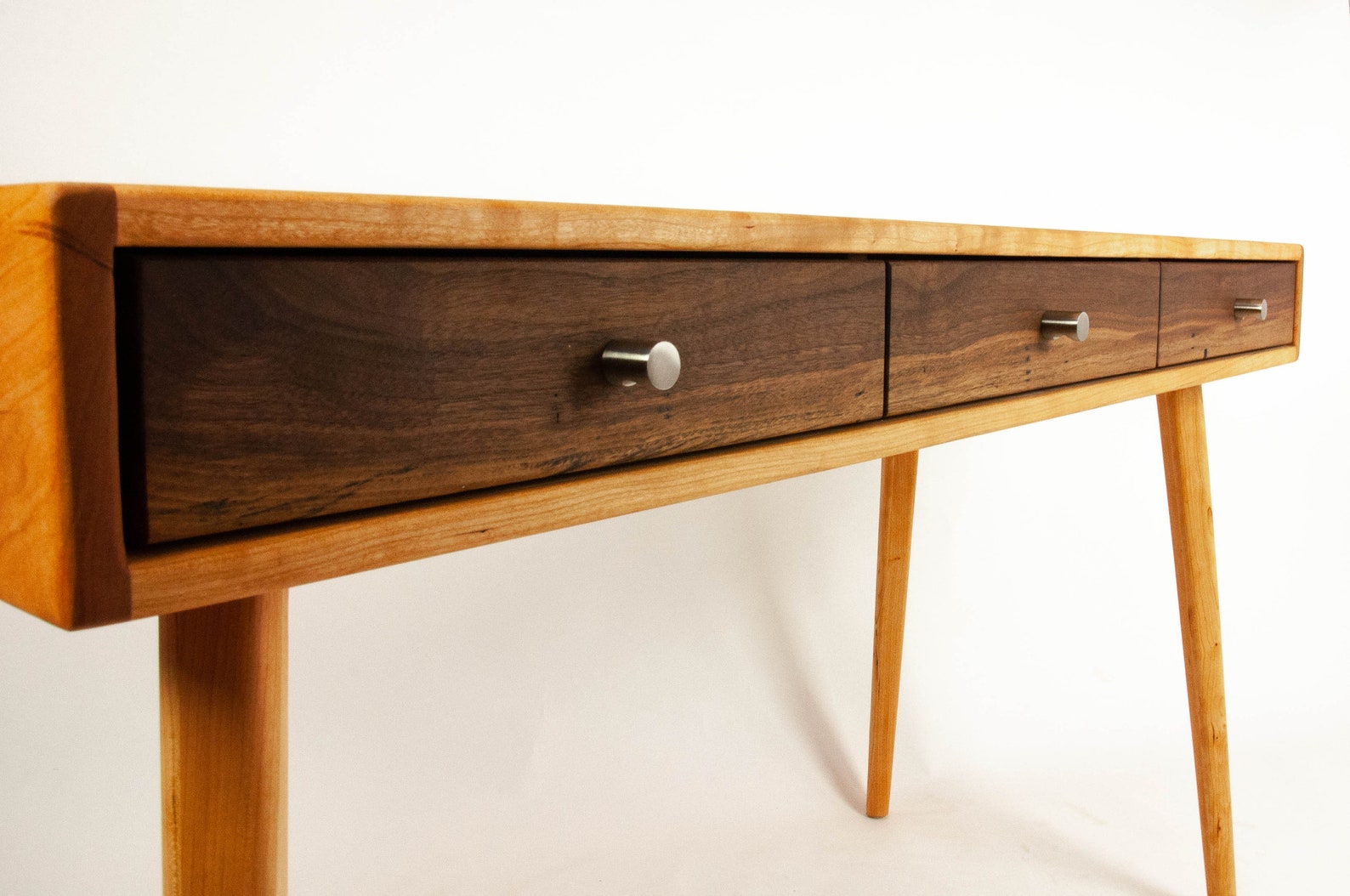 Mid-century Modern Cherry Wood Office Desk With Black Walnut Drawers - Etsy