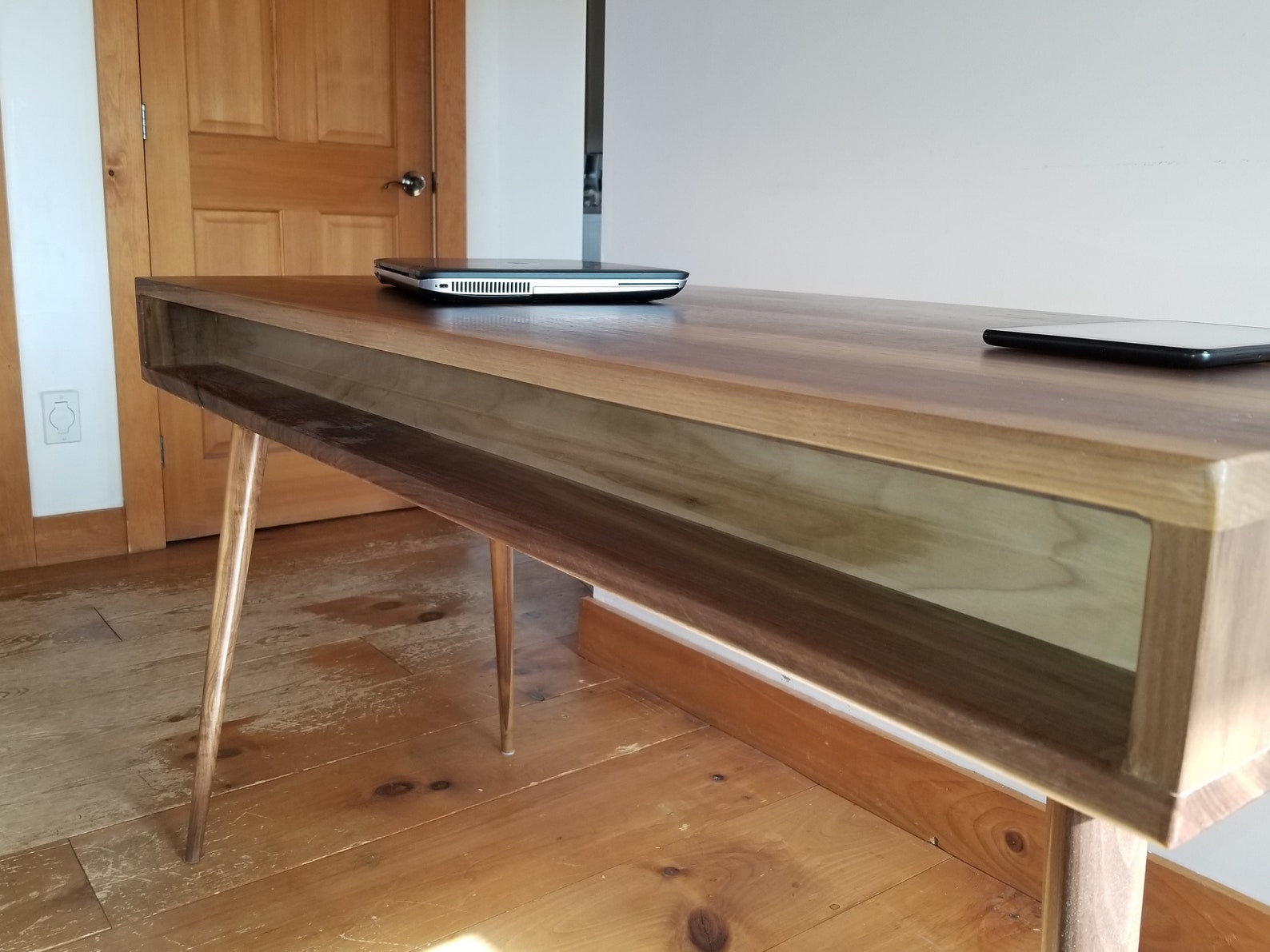 Mid-century Modern Black Walnut Office Desk With Maple Wood - Etsy