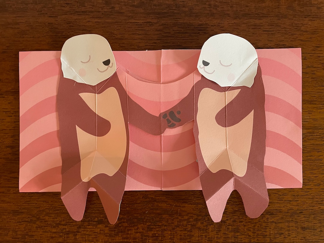 Pop up 3D Otters in Love Valentines Day Greeting Card for Your Otter ...