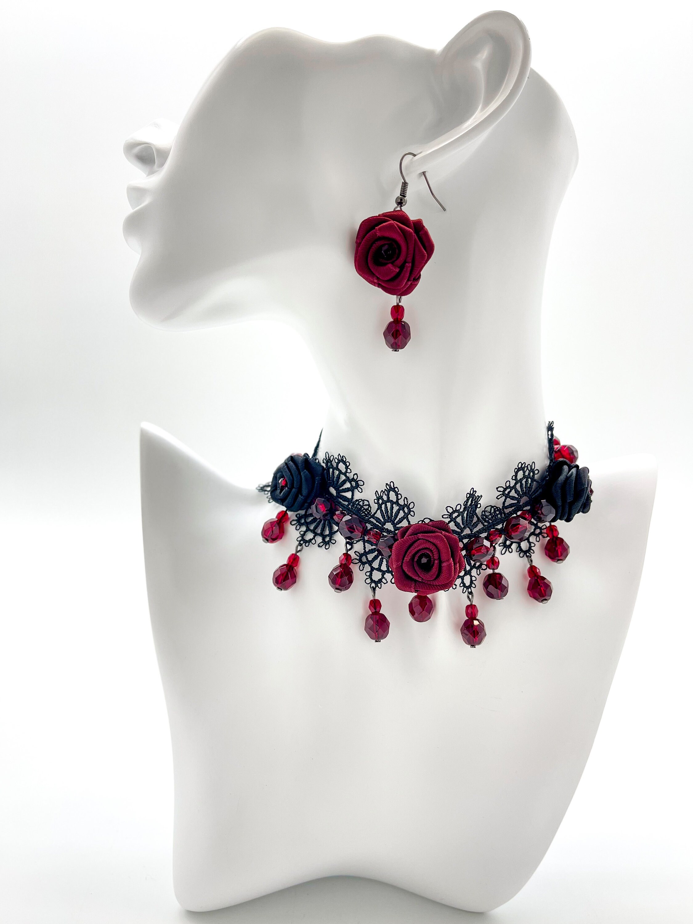 Gothic Rose Jewelry Set for Wedding Red Goth Jewelry for - Etsy