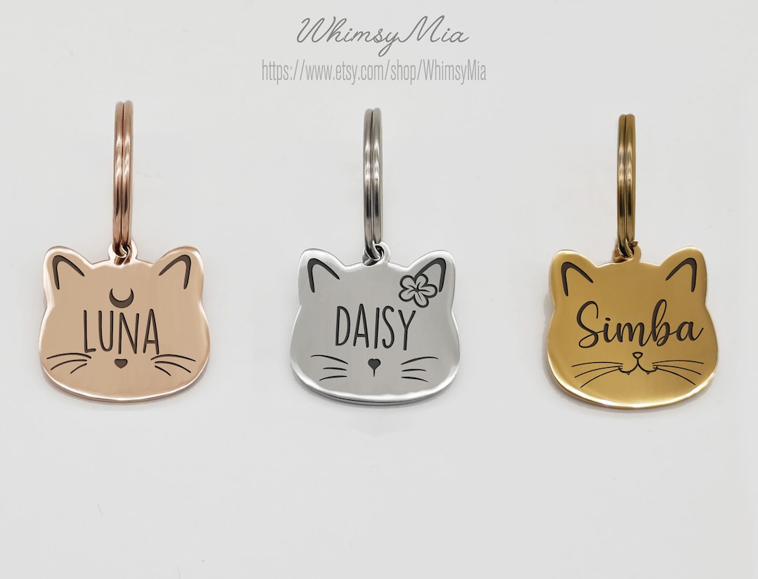 Custom Cat Tag, Personalized Cat ID Tag, Cute Luna Cat Tag, Small Cat ...
