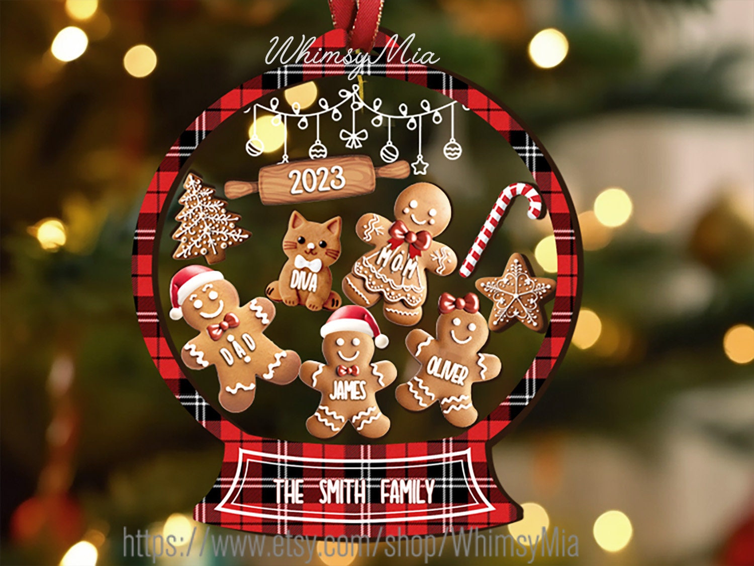 Personalized Shaker Ornament With Gingerbread Family and Pets, Custom ...