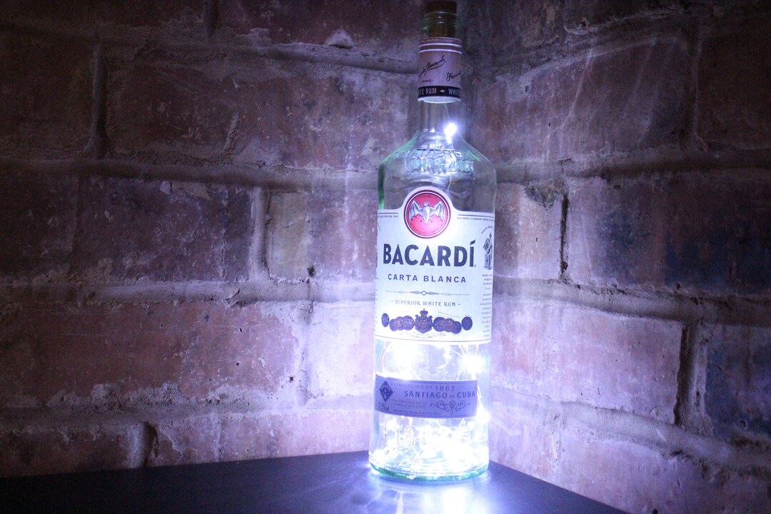 Bacardi Rum 1 Litre Liquor Bottle Lamp- 20 LED Lights - Upcycled - Man ...