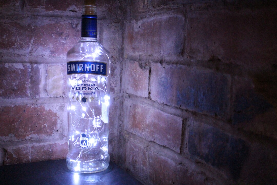 Smirnoff Blue Vodka Bottle Lamp- 20 LED Lights - Upcycled - Man Cave ...