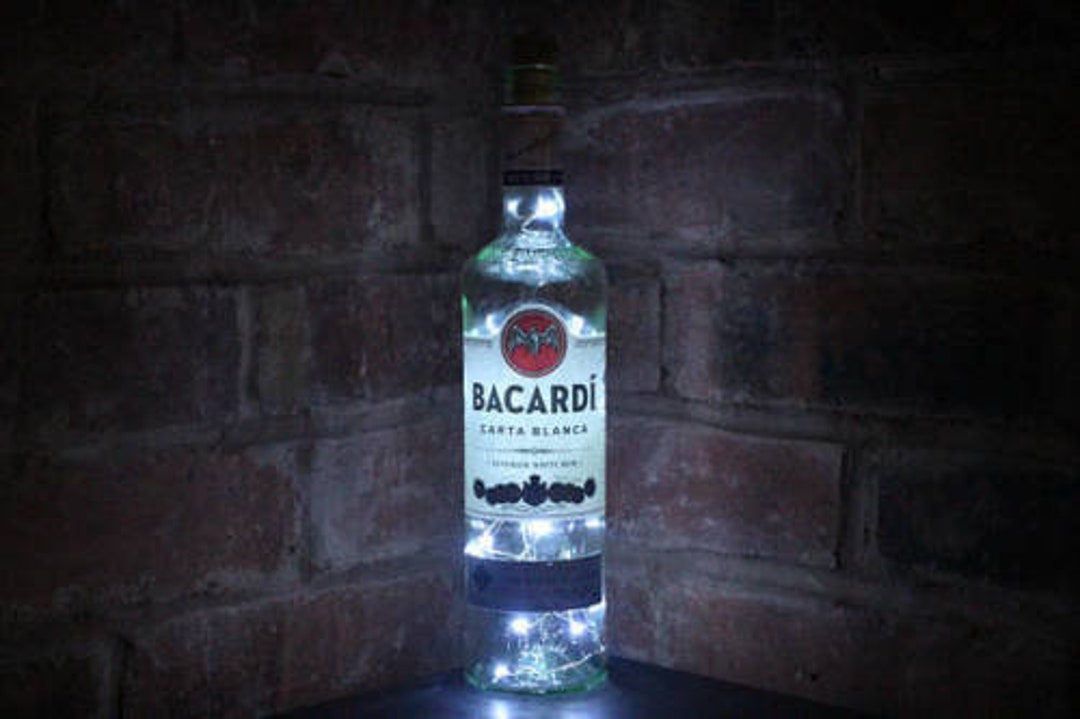 Bacardi Rum Liquor Bottle Lamp- 20 LED Lights - Upcycled - Man Cave ...