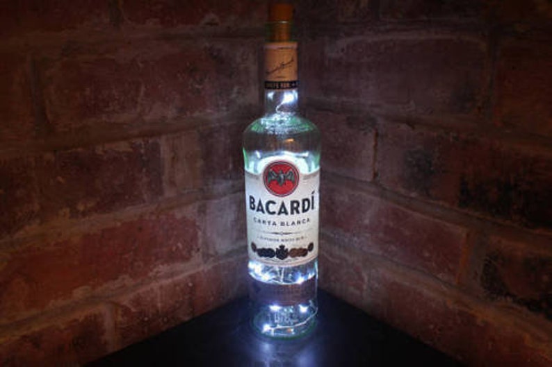 Bacardi Rum Liquor Bottle Lamp 20 LED Lights Upcycled Man - Etsy UK