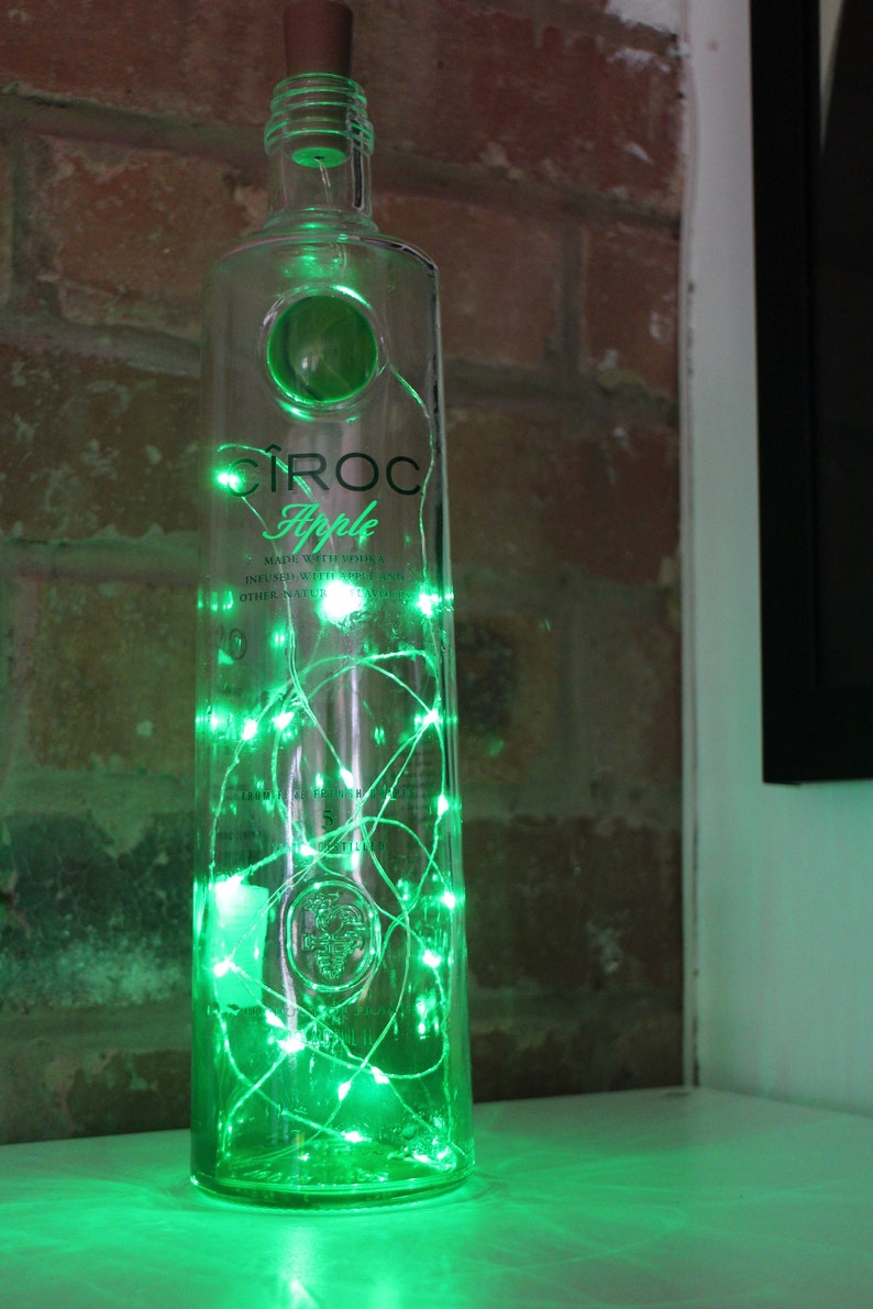 Ciroc Apple Vodka Bottle Lamp: Upcycled Bar Decor With Green LED Lights ...
