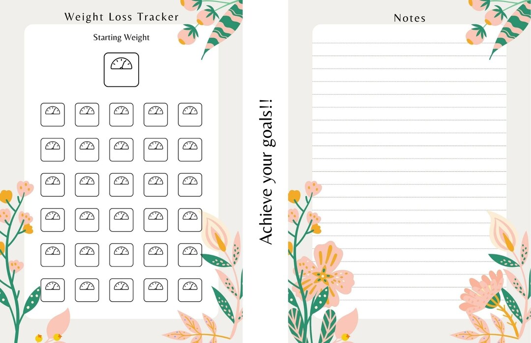 BUNDLE: Printable Weight Loss Tracker Journal With Notes, Digital ...