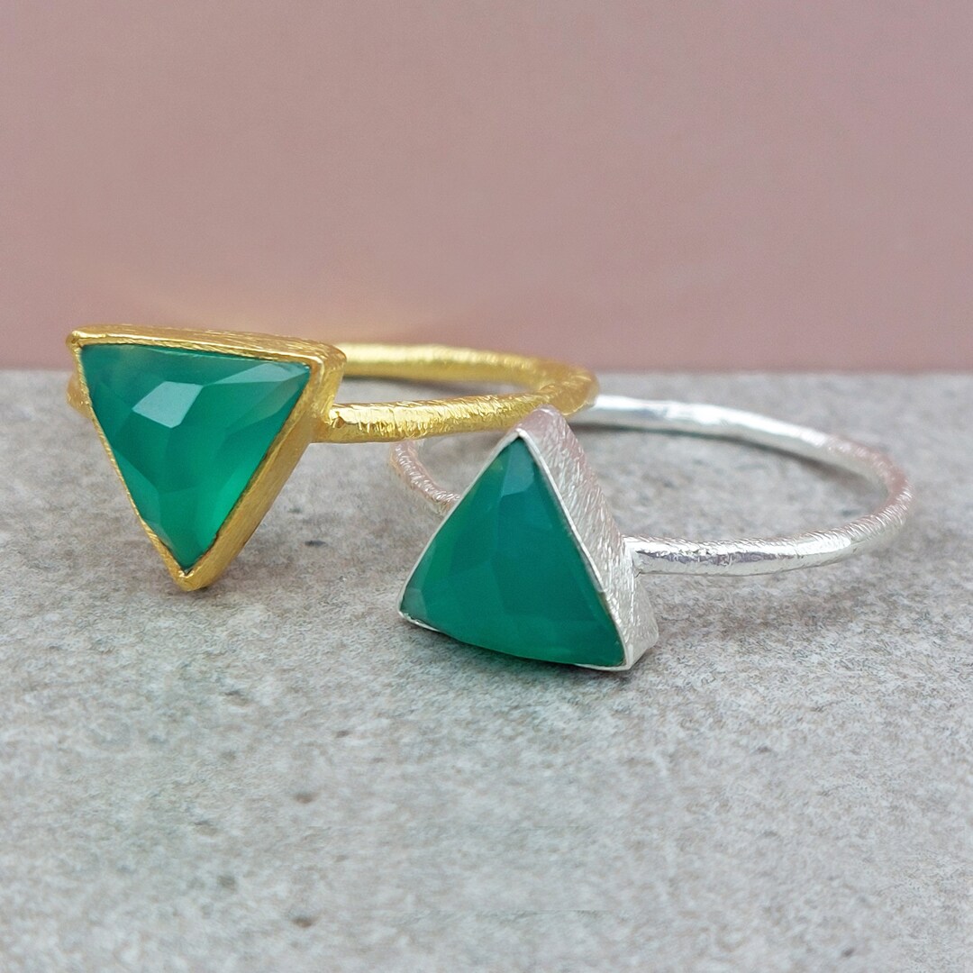 Green Onyx Triangle Ring | May Birthstone Ring | Gold & Silver Options ...