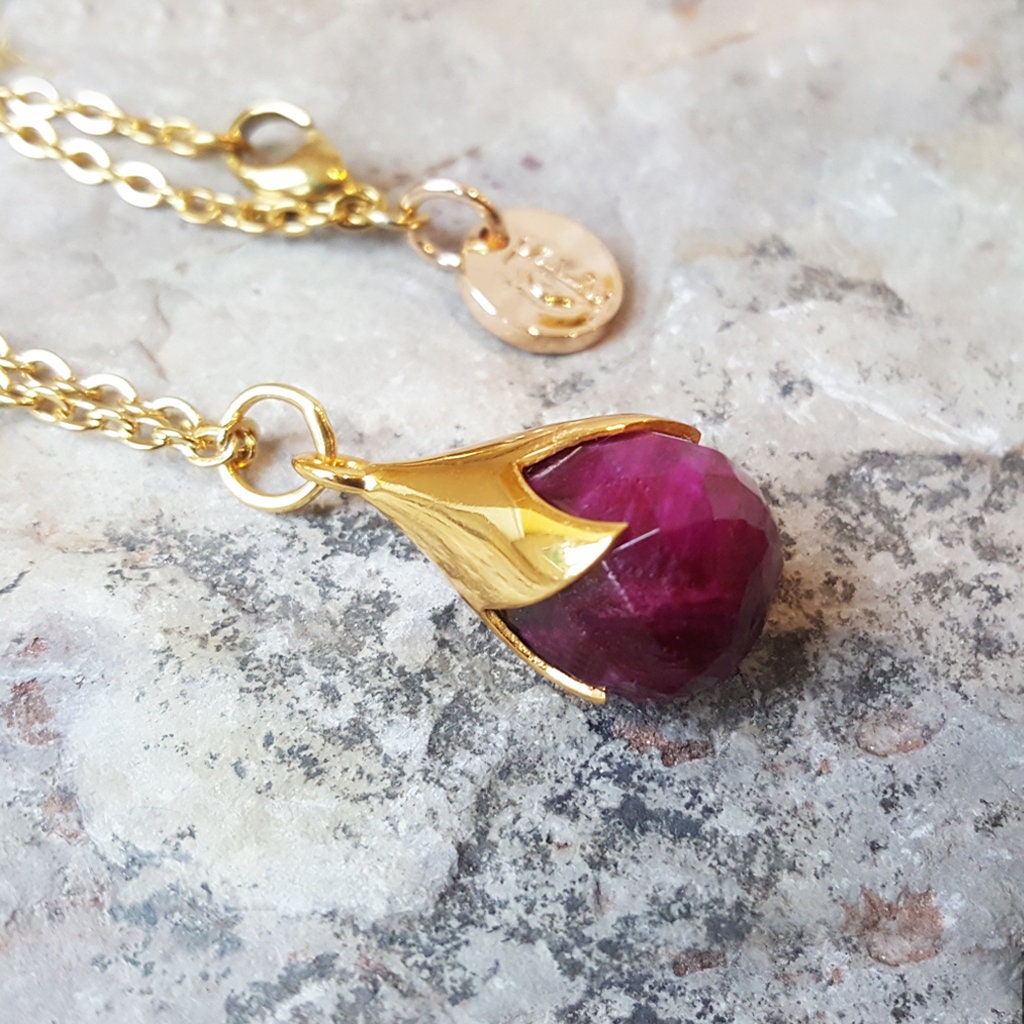 Ruby Jewellery Set. Gold Ruby Necklace and Earrings. Ruby | Etsy