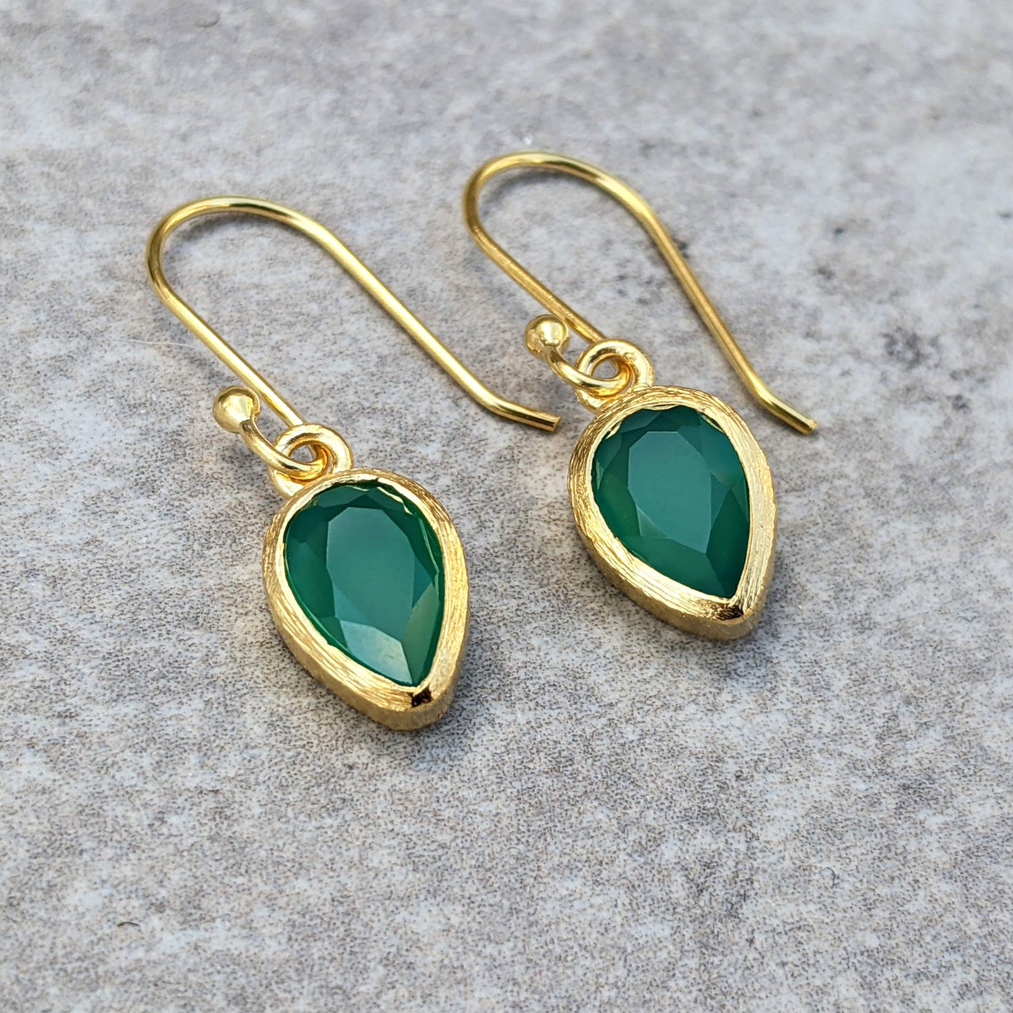 Green Onyx Teardrop Dangle Earrings | Gold & Silver Options | Green ...