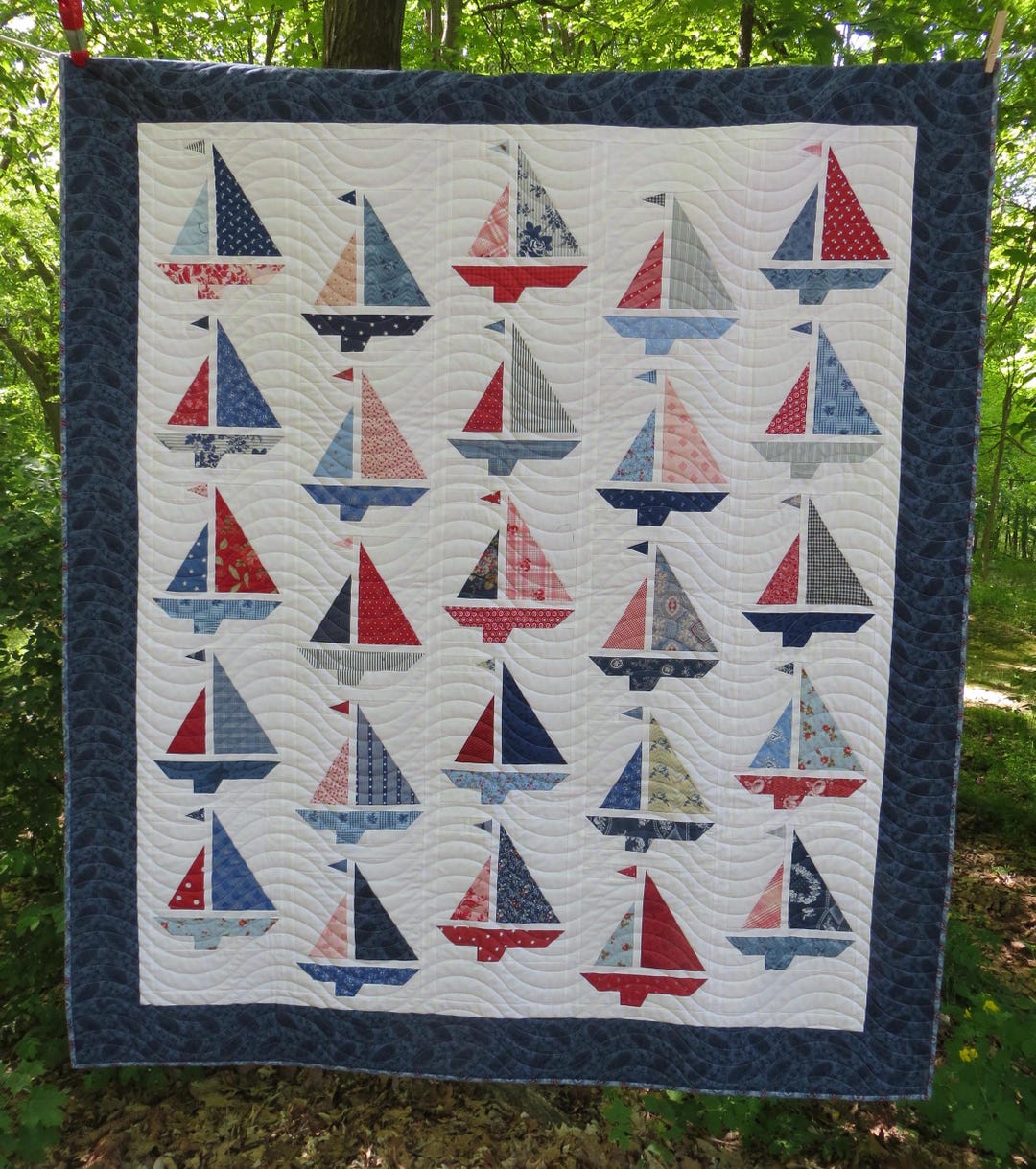Boat Day - Nautical Quilt in Red, White and Blue - Etsy