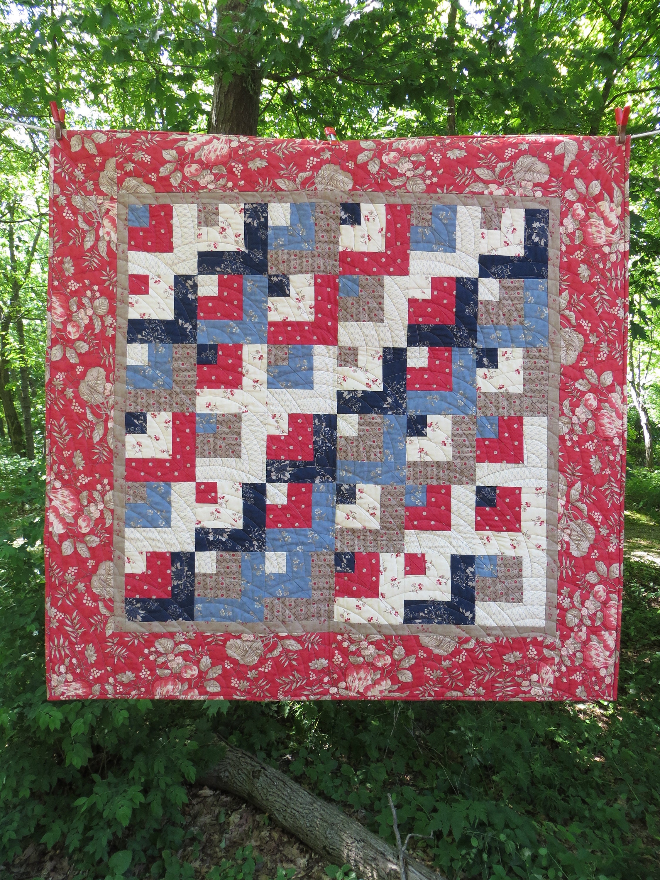 Americana Red, White, Blue and Tan Lap Quilt With Block Pattern - Etsy