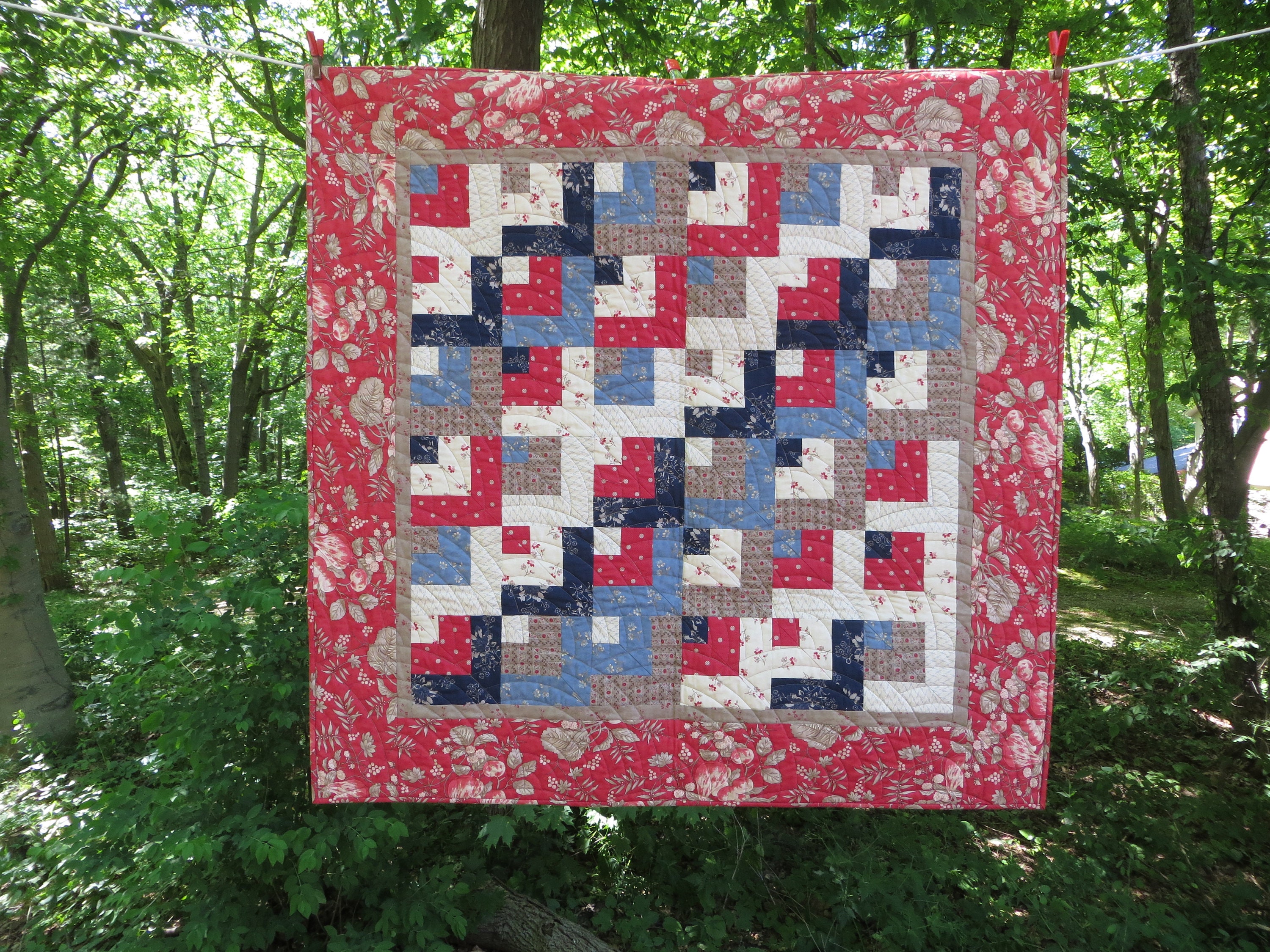 Americana Red, White, Blue and Tan Lap Quilt With Block Pattern - Etsy