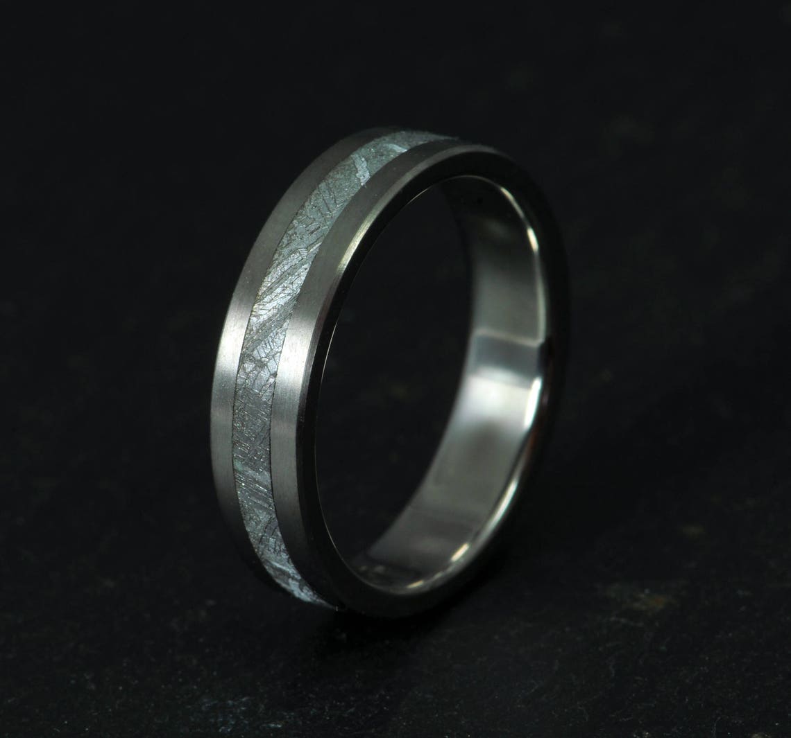 Meteorite Pair Titanium Wedding Ring Set Engagement Ring | Etsy