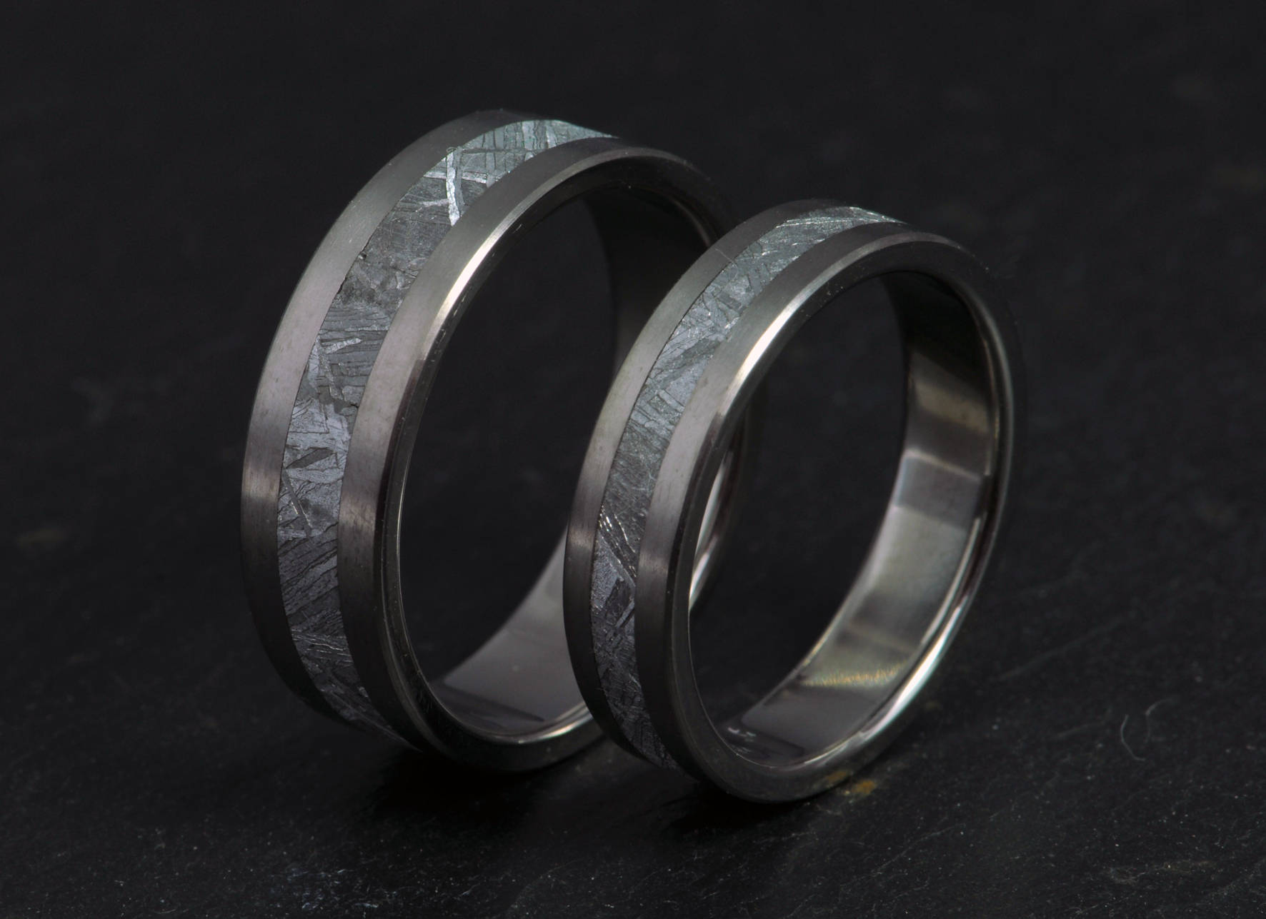 Meteorite Pair Titanium Wedding Ring Set Engagement Ring | Etsy