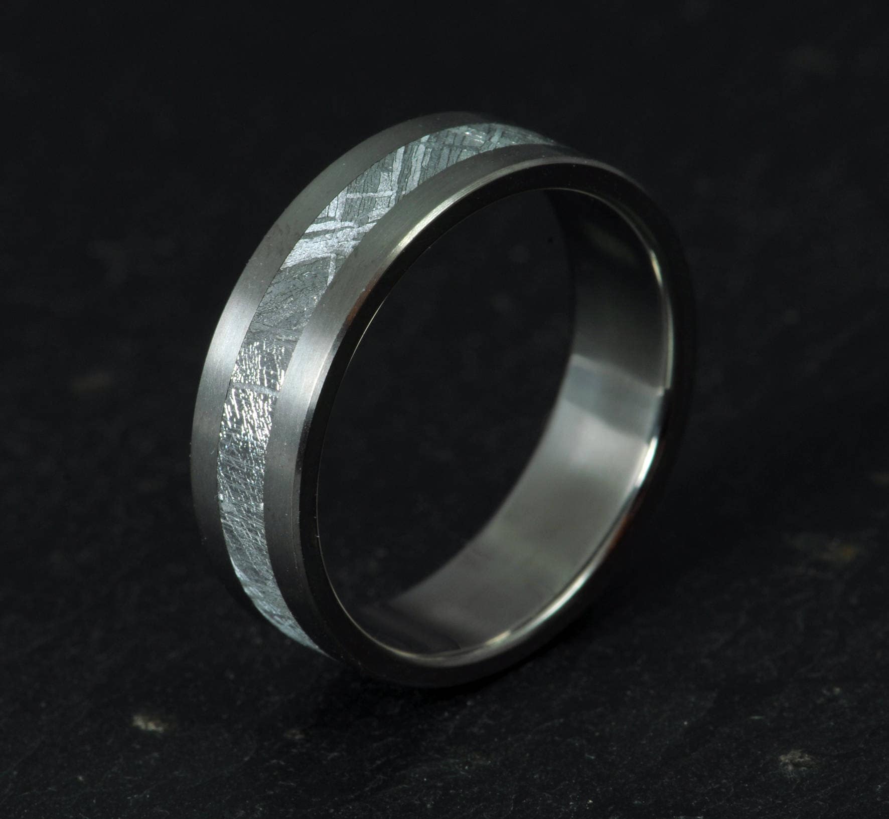 Meteorite Pair Titanium Wedding Ring Set Engagement Ring | Etsy