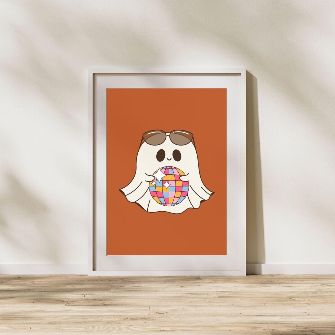 Disco Ghost Halloween Printable Art in Pumpkin Orange, Cute 70's ...