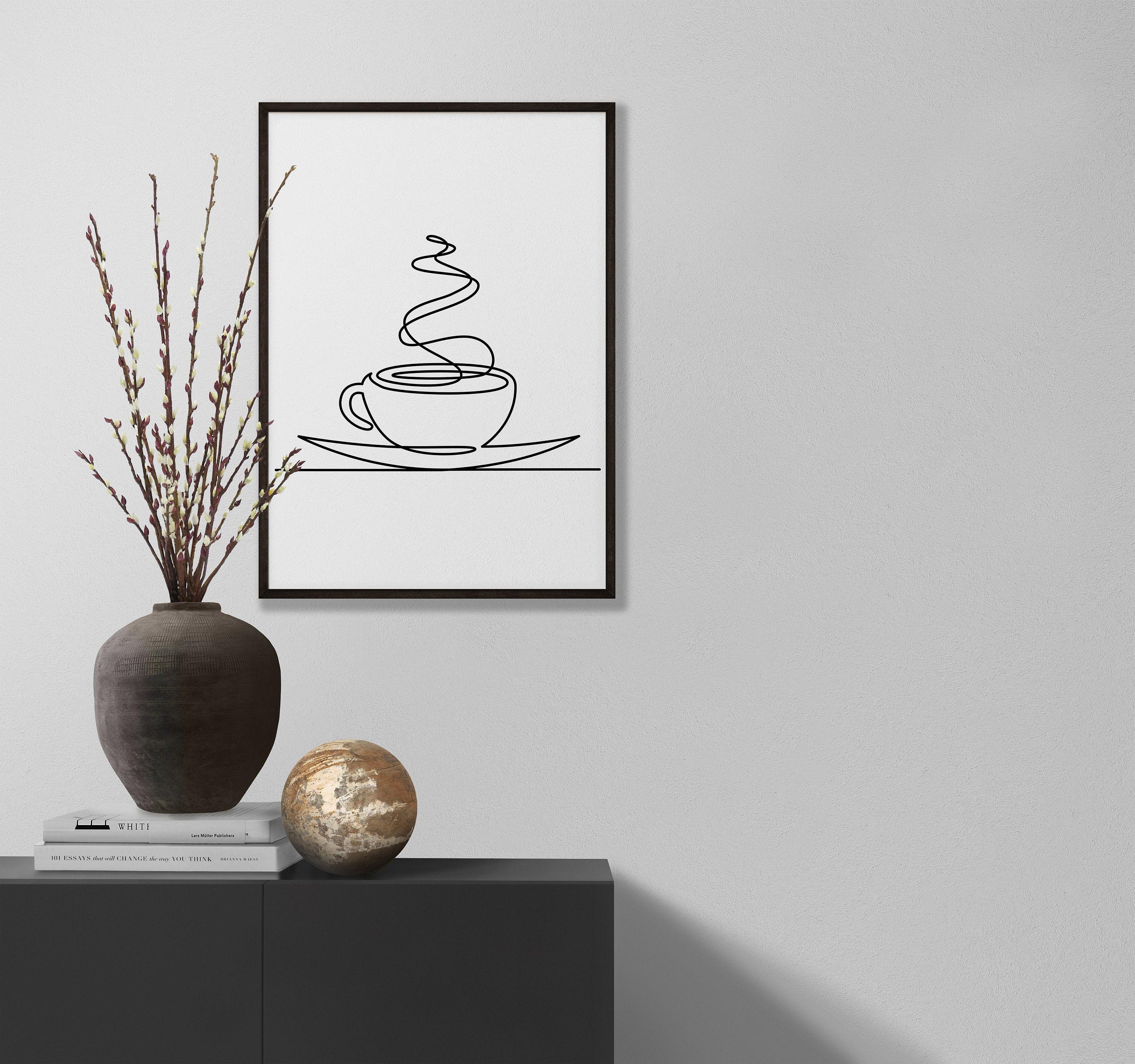 Minimal Coffee Single Line Art Print, Minimalist Modern Coffee Cup and ...