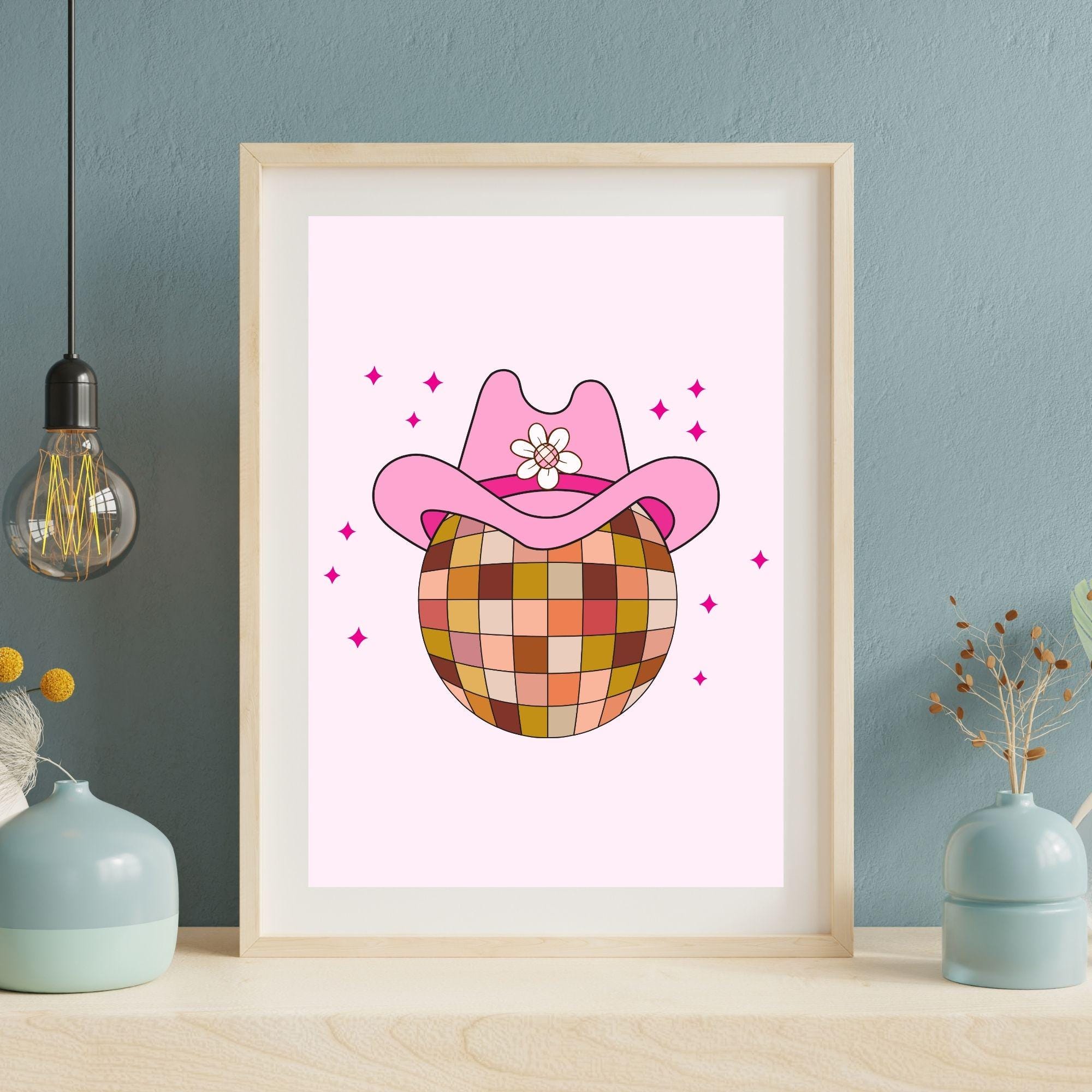 Disco Cowgirl Retro Art Print, Pink Cowgirl Country-western Art Print ...