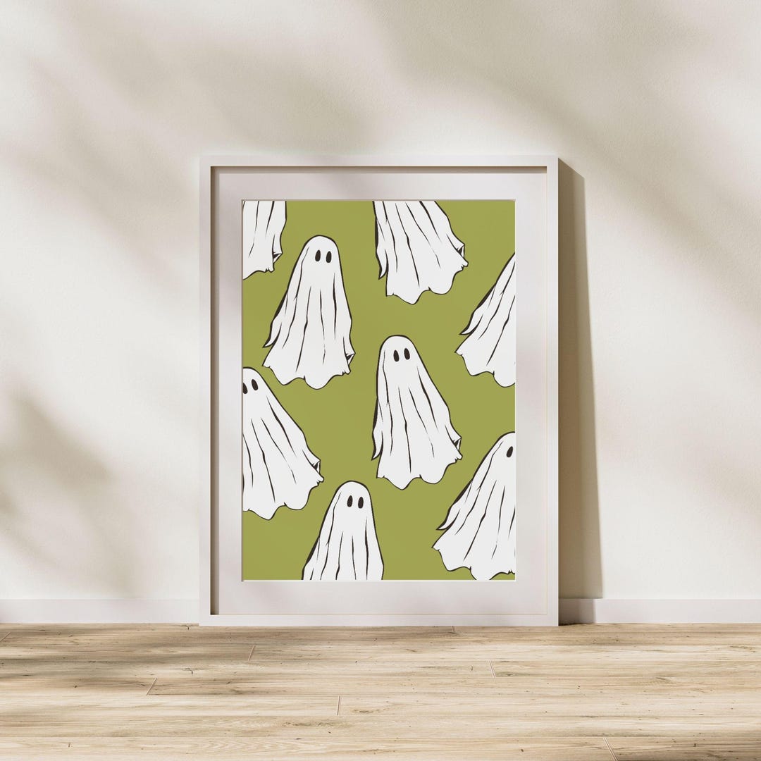 Halloween Sheet-ghost Art Print, Green and White Retro Ghost Pattern ...