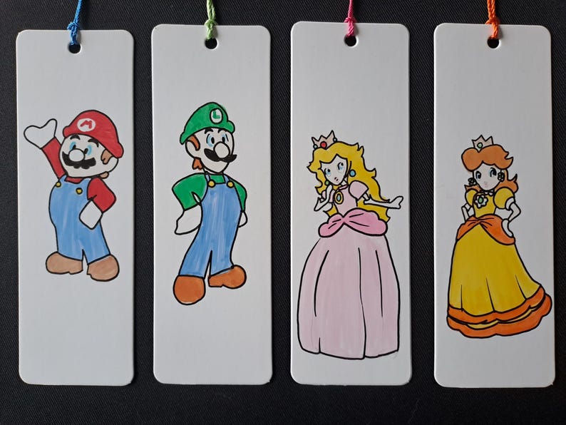 Mario Character Bookmarks X4 Pack - Etsy