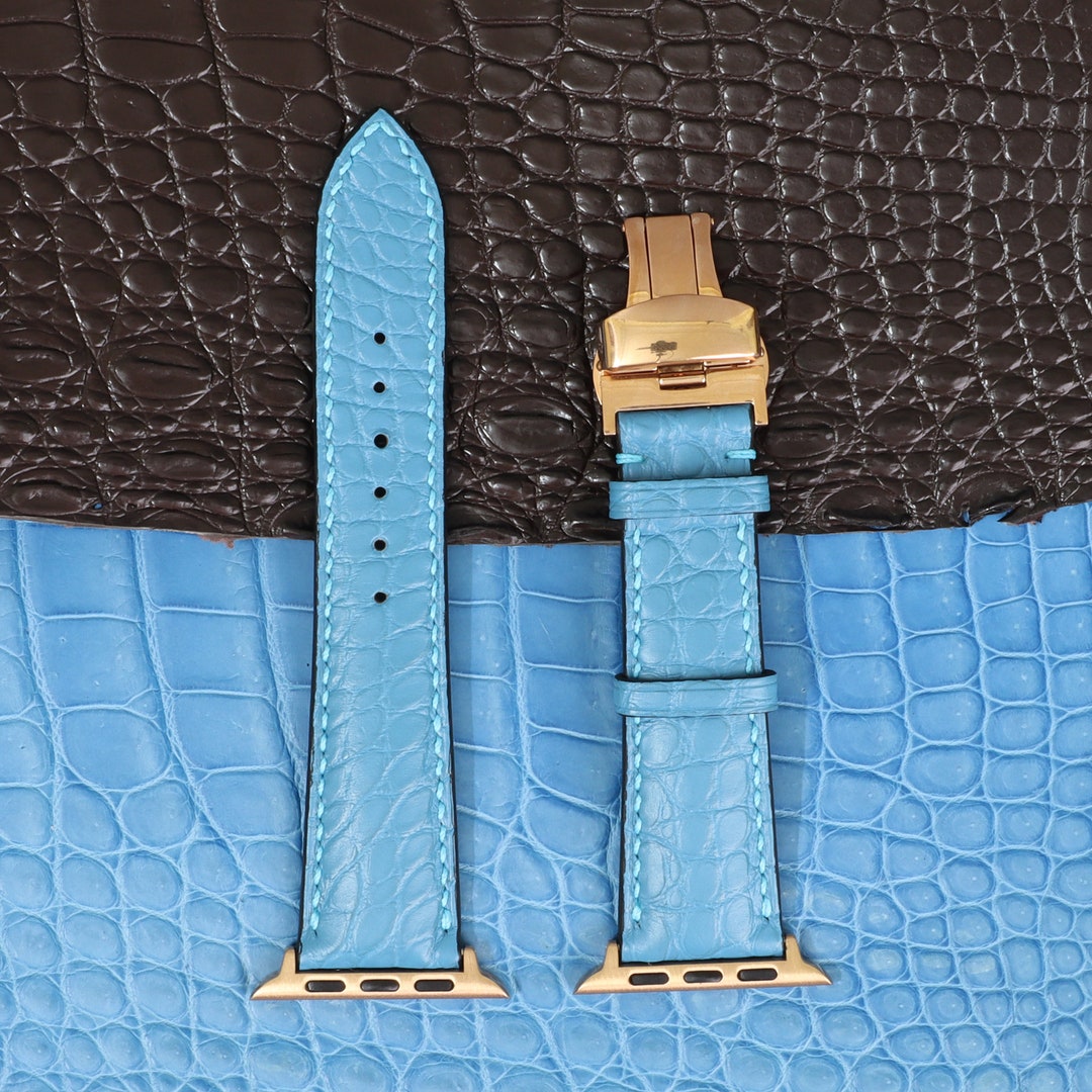 Turquoise Alligator Watch Strap Fits Apple Watch, Handmade From Leather ...