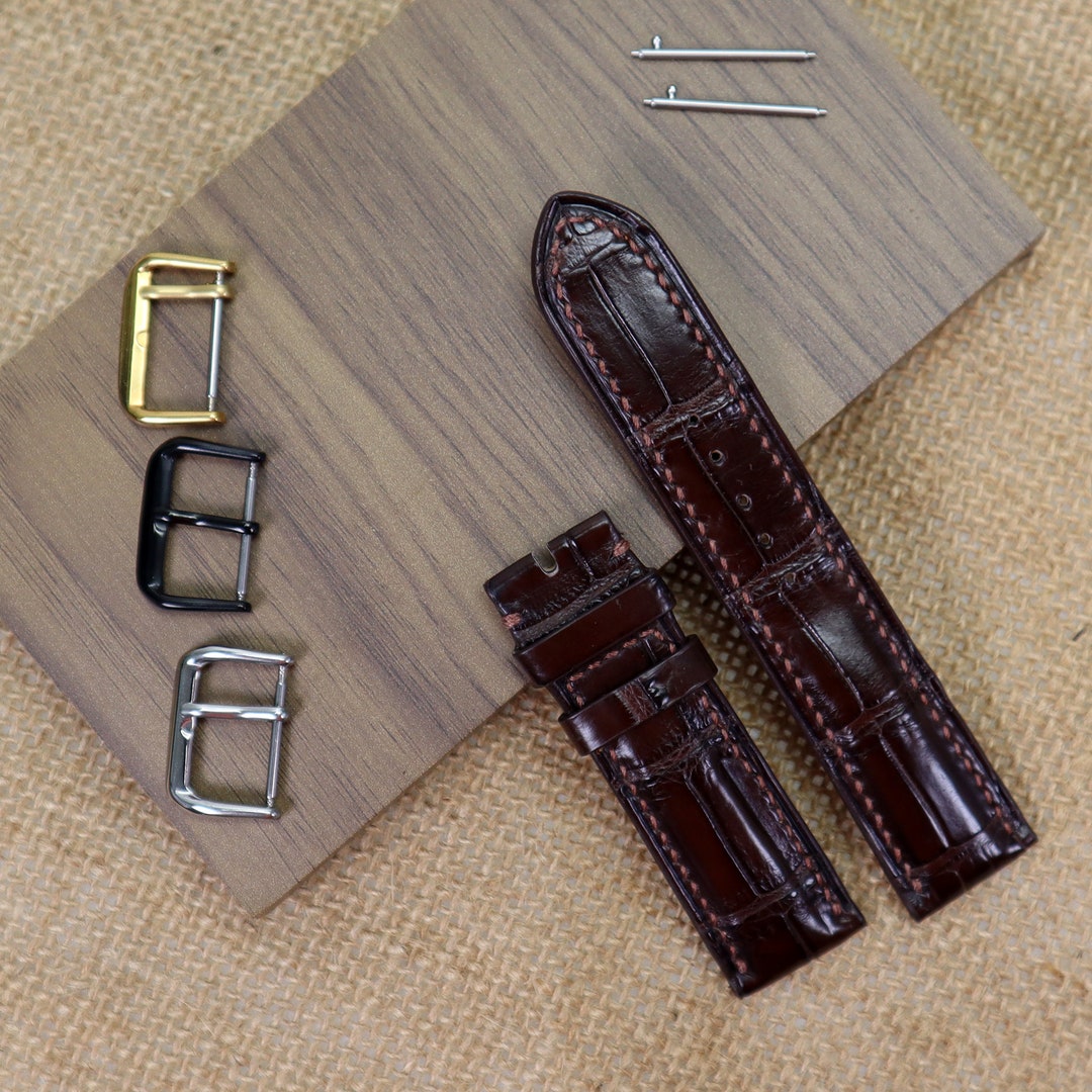 22mm Width Dark Brown Genuine Leather Watch Band Strap Alligator ...