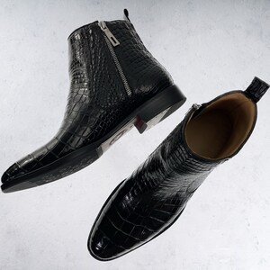 Belly Genuine Leather Men’s Boots Black Alligator Men Shoes Size 7-14US ...