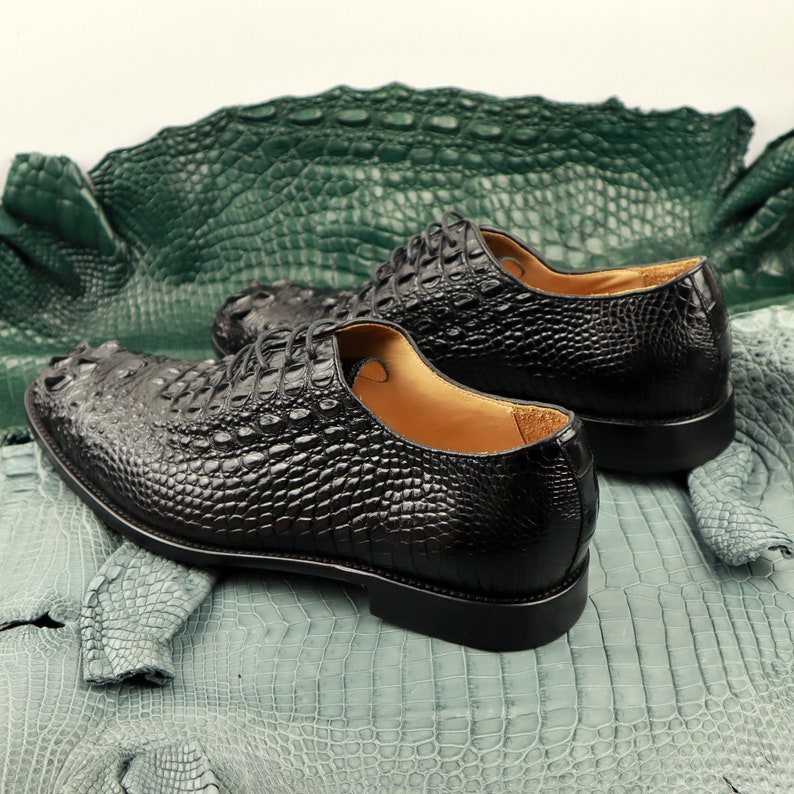 Genuine Leather Men’s Wholecut Shoes Black Alligator Men Shoes Size 7 ...