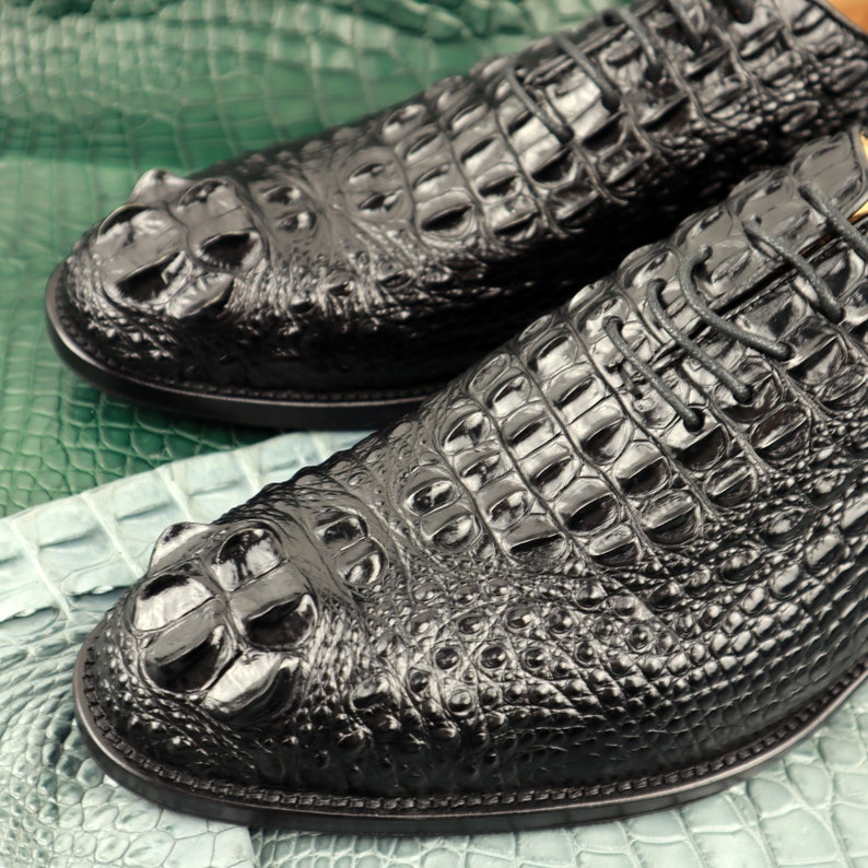 Genuine Leather Men’s Wholecut Shoes Black Alligator Men Shoes Size 7 ...