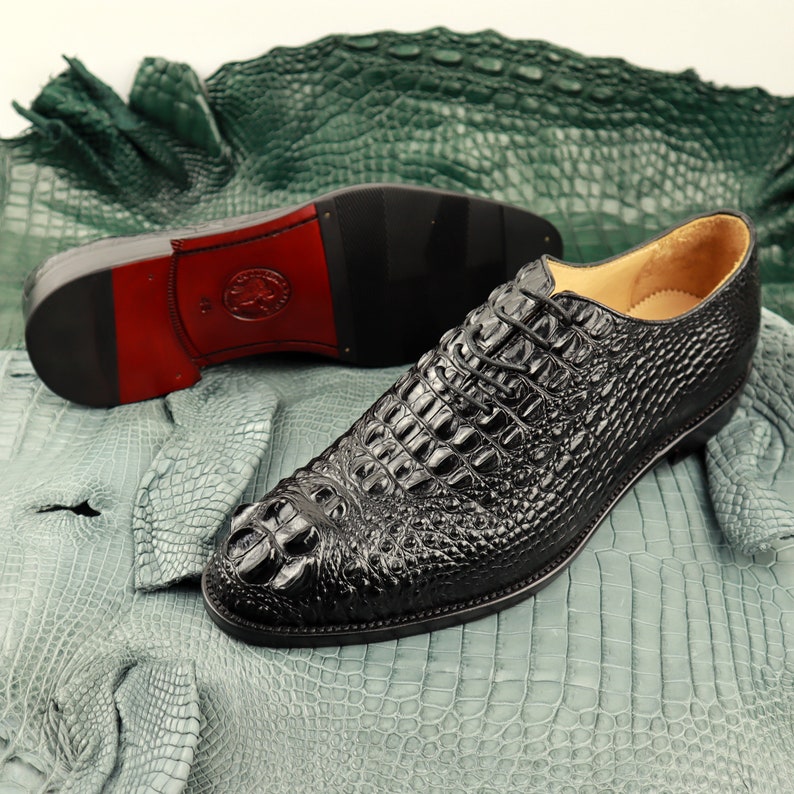 Genuine Leather Men’s Wholecut Shoes Black Alligator Men Shoes Size 7 ...