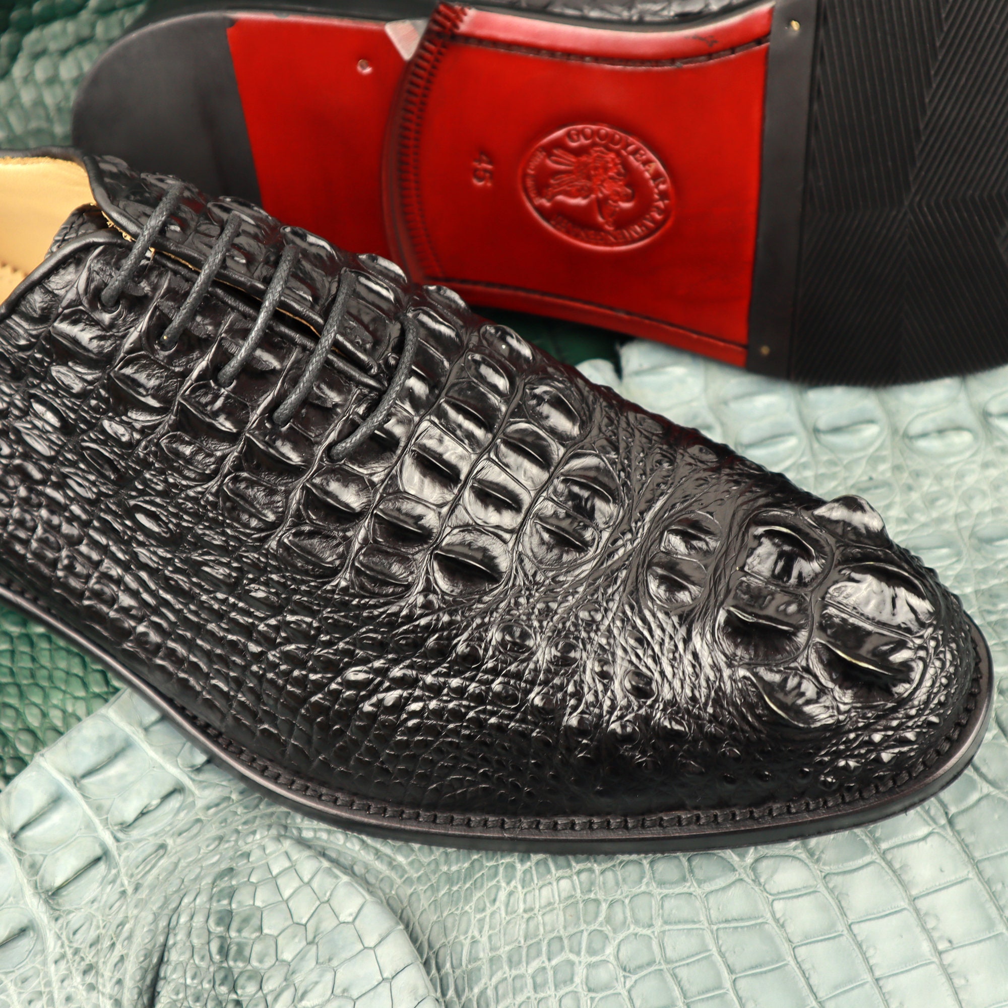 Buy Genuine Leather Men’s Wholecut Shoes Black Alligator Men Shoes Size ...