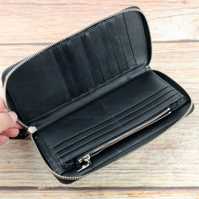 Handcrafted Mens Leather Zipper Long Wallet Business Alligator Zip ...