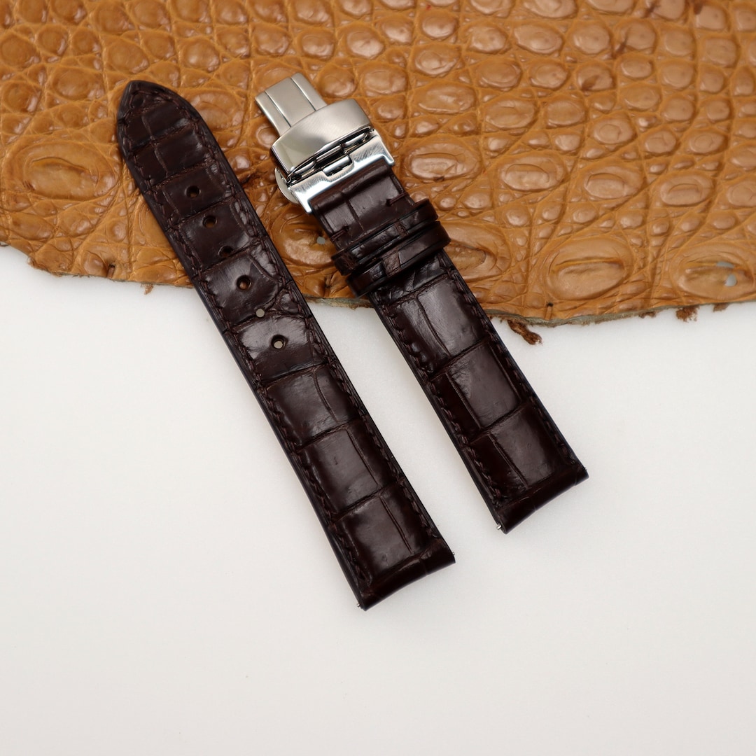 Leather Watch Strap With CURVED End Strap Quick Release Pins Deployment ...