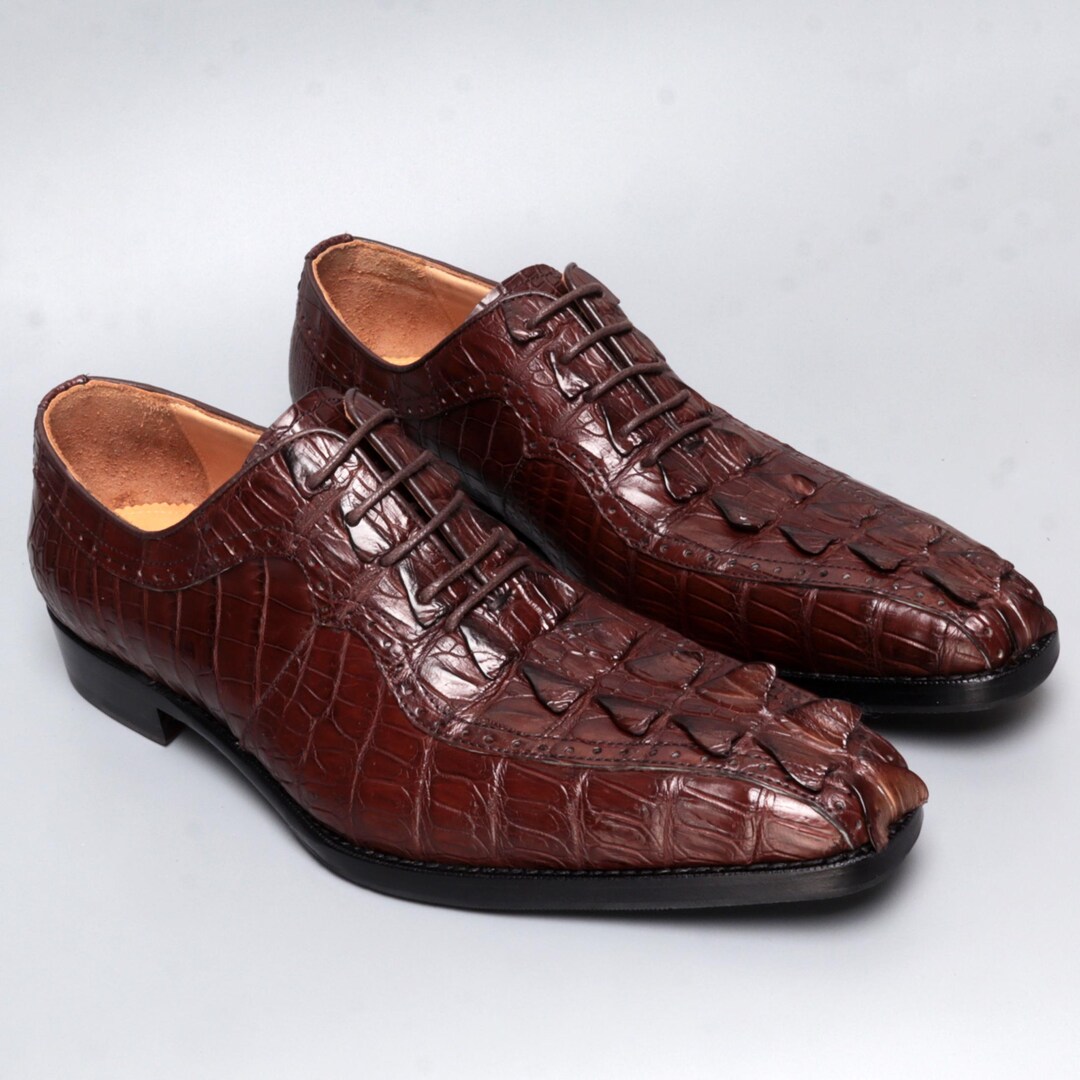 Genuine Leather Men’s Wholecut Shoes Black, Dark Brown Alligator Men ...