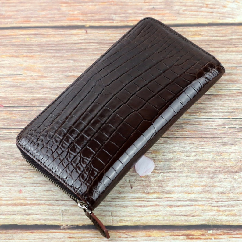 Handcrafted Mens Leather Zipper Long Wallet Business Alligator Zip ...