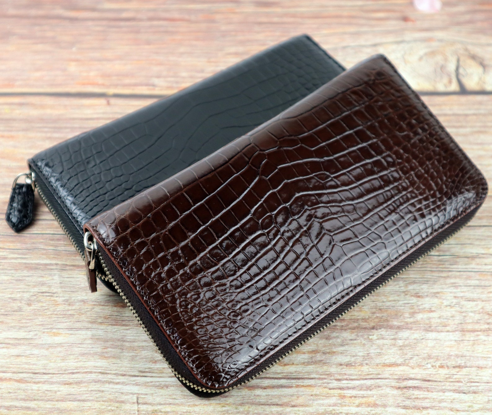Handcrafted Mens Leather Zipper Long Wallet Business Alligator - Etsy