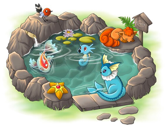 Pokemon Summertime Japanese Pond Print | Etsy